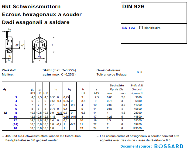 Écrou à Souder H Acier Brut Din 929 - Écrou Hexagonal à Souder - Écrous à Souder et à Sertir ...
