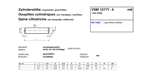 ISO 2338A - m6 - Acier - Goupille Cylindrique Rectifiée - Goupilles