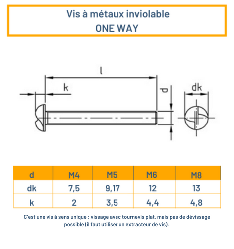 Vis Inviolable à Tête Cylindrique One Way Inox A2 - Vis à Métaux ...