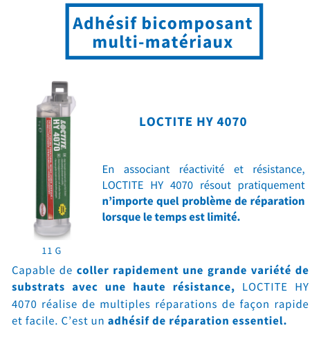 ADHESIF REPARATION LOCTITE 4070 SERINGUE 11G INCLUS 1 POUSSOIR ET 4 B